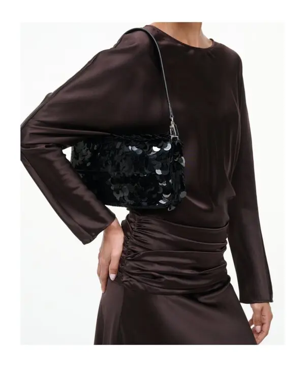 Staud Sequin Embellished Flap Shoulder Bag - Black