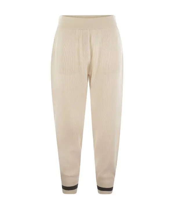Brunello Cucinelli Tapered Ribbed Knit Trousers With Elastic Waist