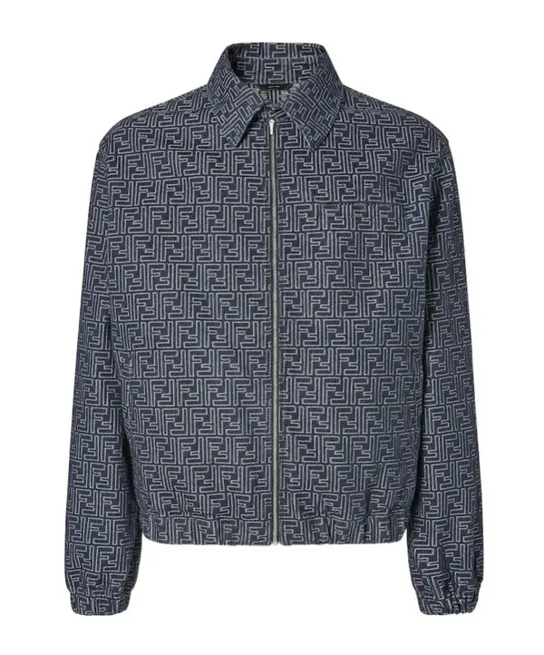 Fendi Ff Jacquard Collared Zip-up Bomber Jacket - Blue