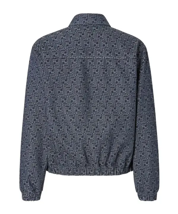 Fendi Ff Jacquard Collared Zip-up Bomber Jacket - Blue