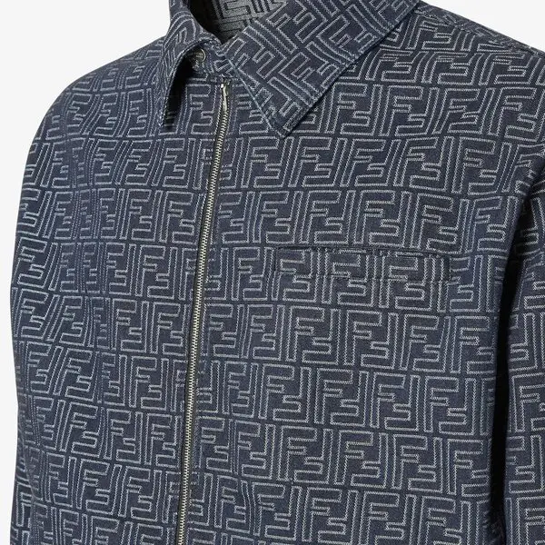 Fendi Ff Jacquard Collared Zip-up Bomber Jacket - Blue