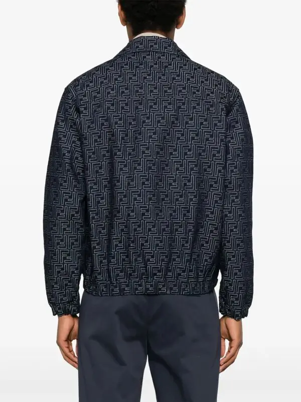 Fendi Ff Jacquard Collared Zip-up Bomber Jacket - Blue