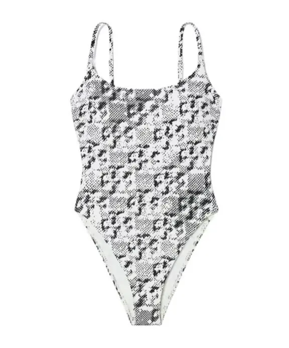 Tory Burch One Piece Stretched Swimsuit - New Ivory Distressed Pixelated Logo