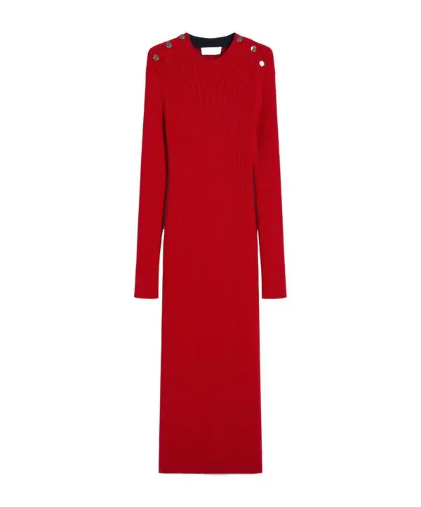 Sportmax Garibo Ribbed Knit Midi Dress With Button Detail