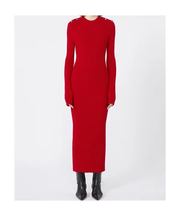 Sportmax Garibo Ribbed Knit Midi Dress With Button Detail
