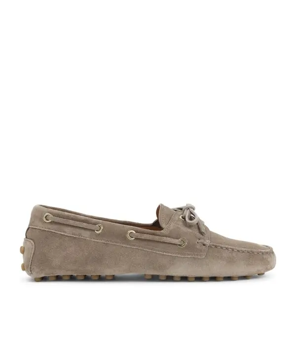 TOD'S Suede Lace-up Shoes With Gommini Sole And Bow Detailing - Gray