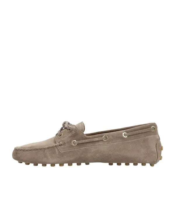 TOD'S Suede Lace-up Shoes With Gommini Sole And Bow Detailing - Gray