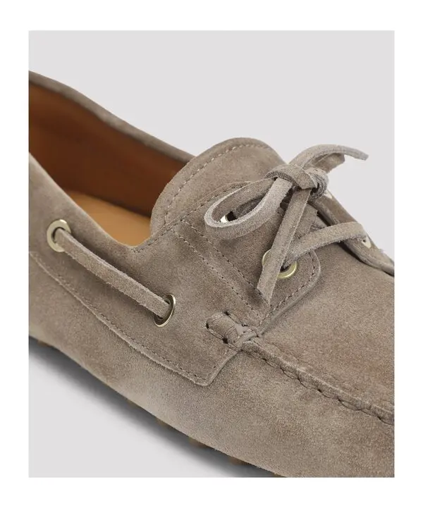 TOD'S Suede Lace-up Shoes With Gommini Sole And Bow Detailing - Gray
