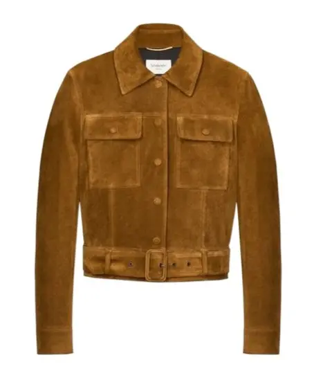 Saint Laurent Belted Suede Jacket - Brown