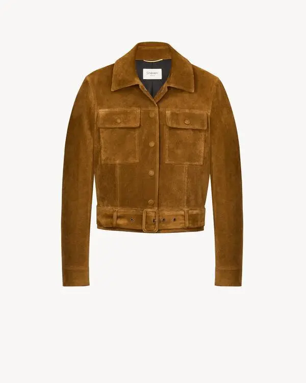 Saint Laurent Belted Suede Jacket - Brown