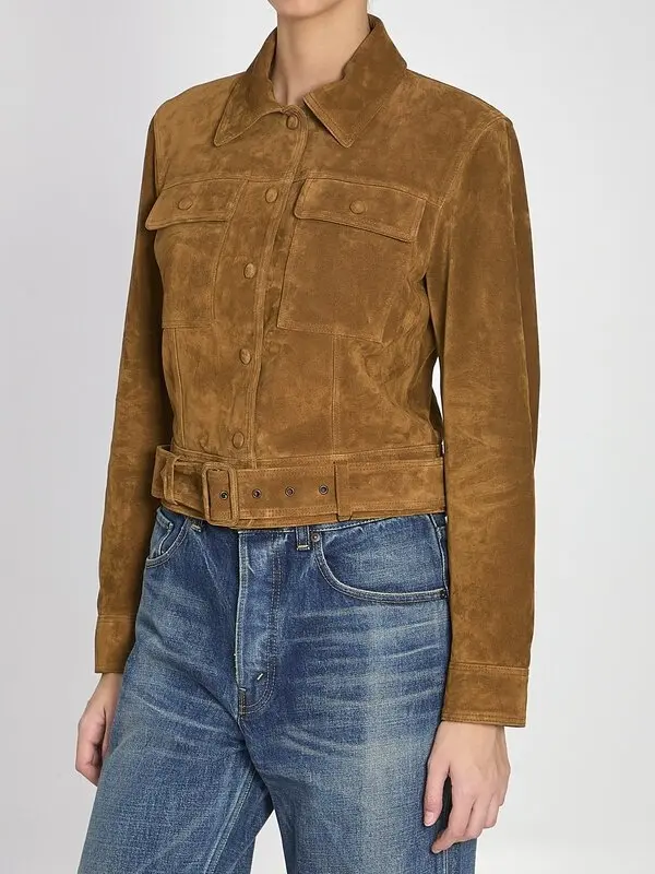 Saint Laurent Belted Suede Jacket - Brown
