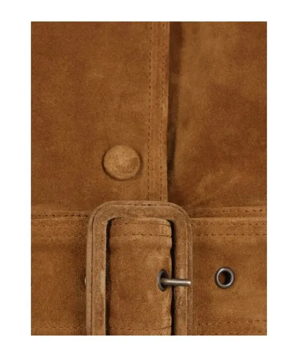 Saint Laurent Belted Suede Jacket - Brown