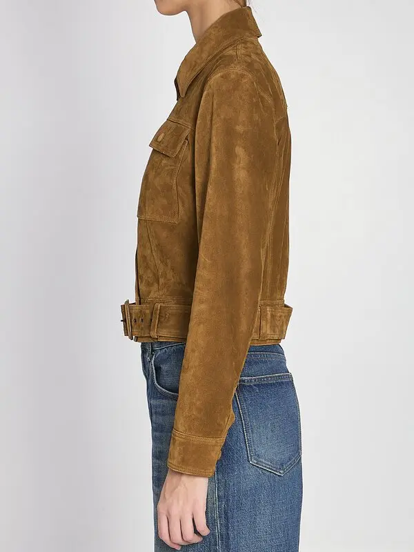 Saint Laurent Belted Suede Jacket - Brown