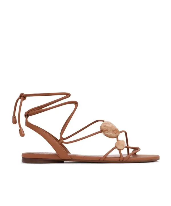 Zimmermann Gleam Flat Leather Sandals With Stone Effect Embellishments And Lace-up Detailing - Brown