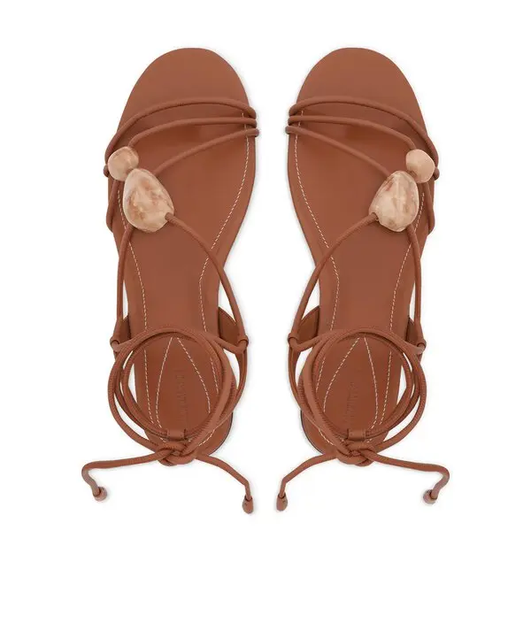 Zimmermann Gleam Flat Leather Sandals With Stone Effect Embellishments And Lace-up Detailing - Brown