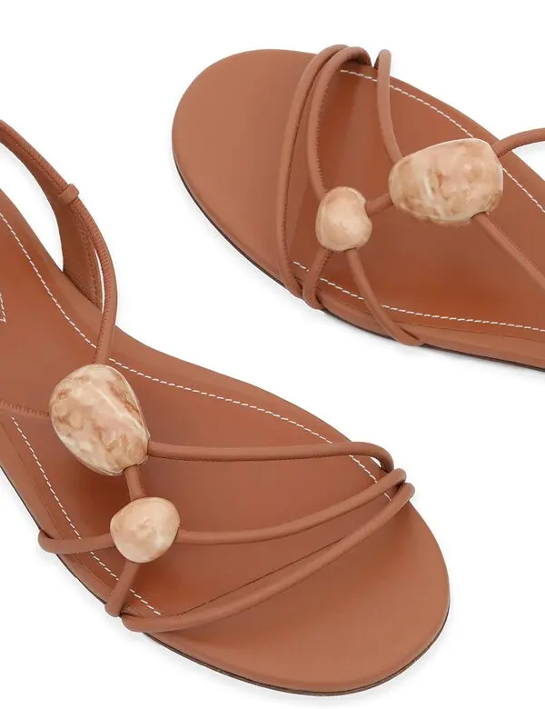 Zimmermann Gleam Flat Leather Sandals With Stone Effect Embellishments And Lace-up Detailing - Brown