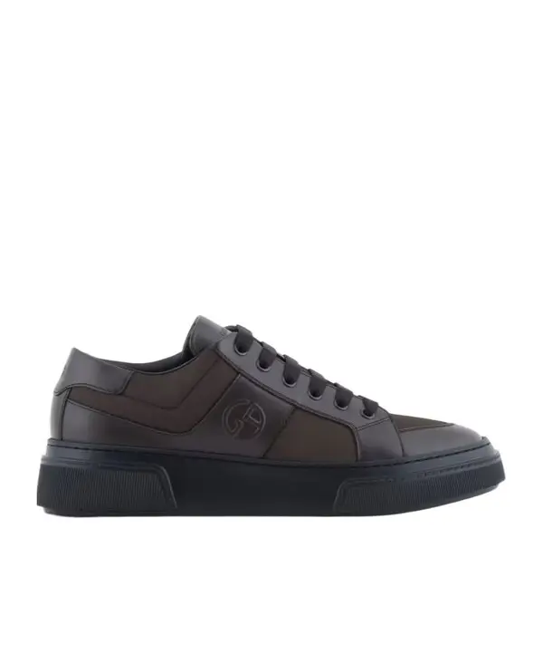 Giorgio Armani Logo Embossed Lace-up Sneakers - Brown