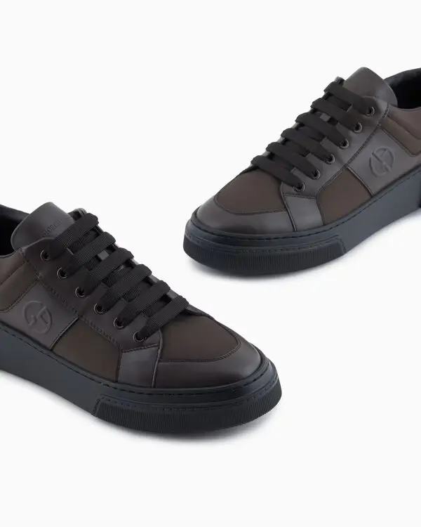 Giorgio Armani Logo Embossed Lace-up Sneakers - Brown