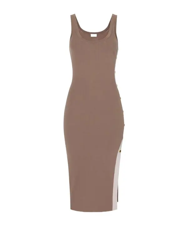 Elisabetta Franchi Sleeveless Knit Midi Dress With Side Slit - Brown