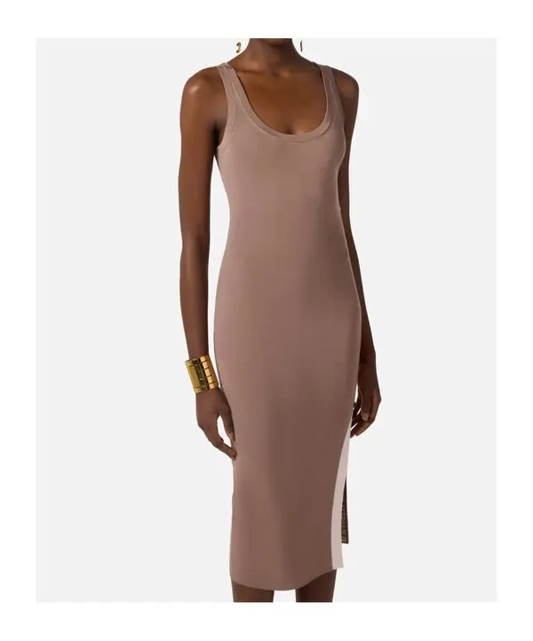 Elisabetta Franchi Sleeveless Knit Midi Dress With Side Slit - Brown