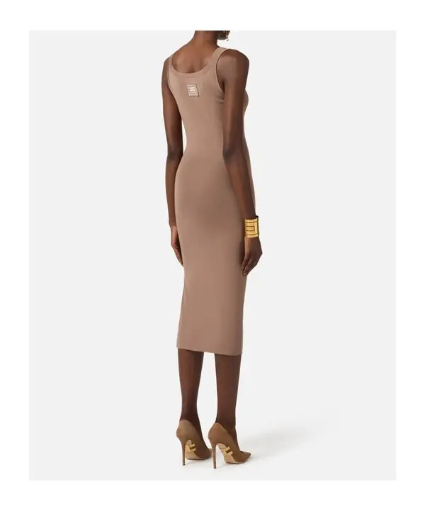 Elisabetta Franchi Sleeveless Knit Midi Dress With Side Slit - Brown