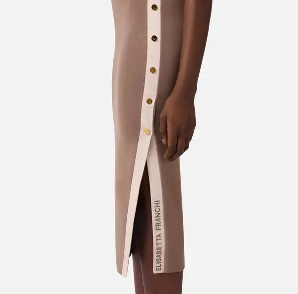 Elisabetta Franchi Sleeveless Knit Midi Dress With Side Slit - Brown