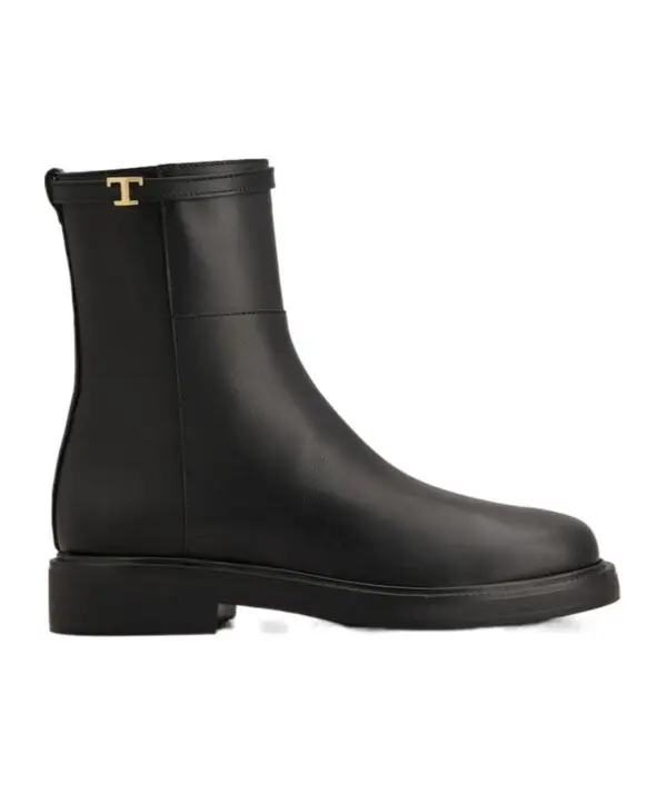 TOD'S Calfskin Leather Ankle Boots With T Timeless Logo Detail