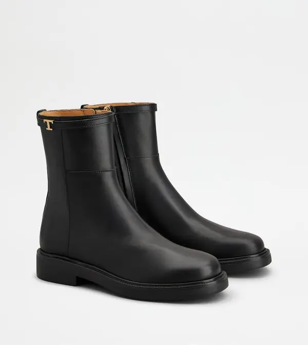 TOD'S Calfskin Leather Ankle Boots With T Timeless Logo Detail