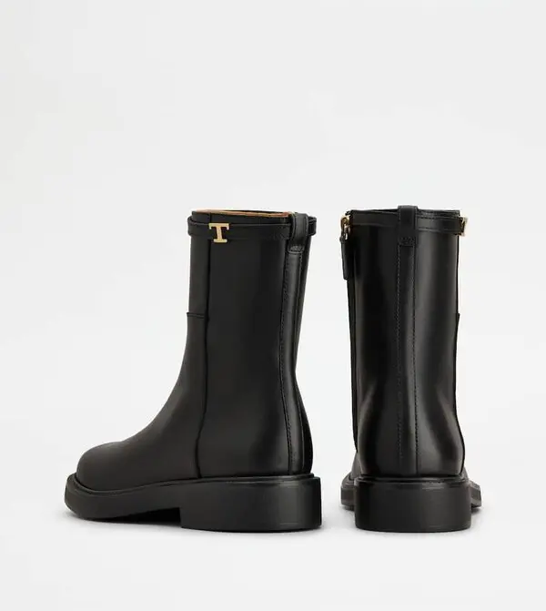 TOD'S Calfskin Leather Ankle Boots With T Timeless Logo Detail