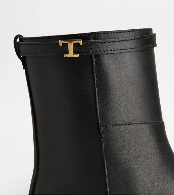TOD'S Calfskin Leather Ankle Boots With T Timeless Logo Detail