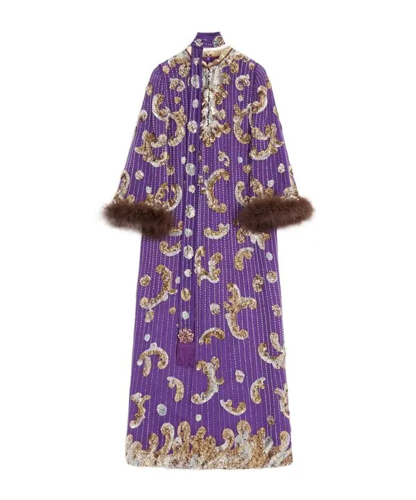 Valentino Garavani Embellished Chiffon Dress With Feathers