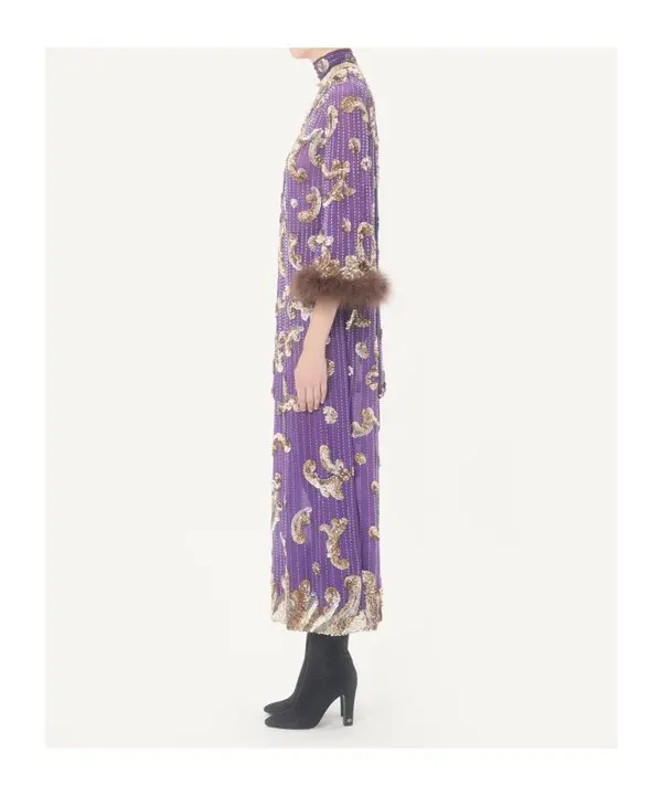 Valentino Garavani Embellished Chiffon Dress With Feathers