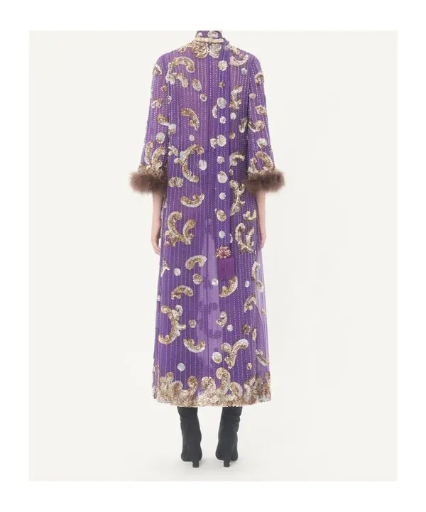 Valentino Garavani Embellished Chiffon Dress With Feathers