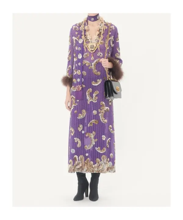 Valentino Garavani Embellished Chiffon Dress With Feathers