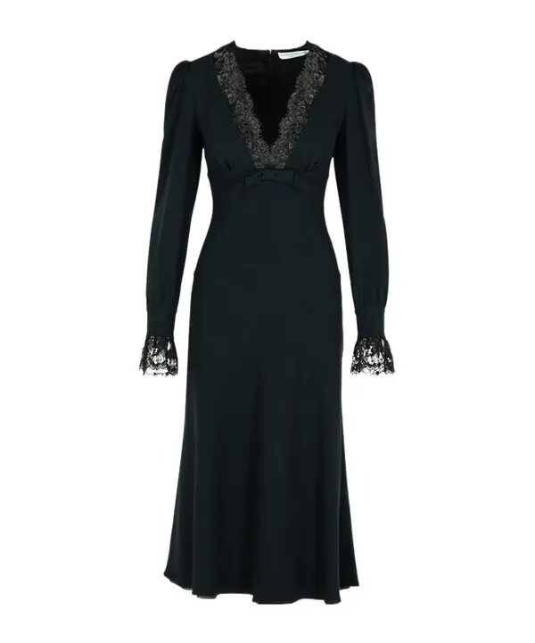 Alessandra Rich Embellished Lace Trim Midi Dress