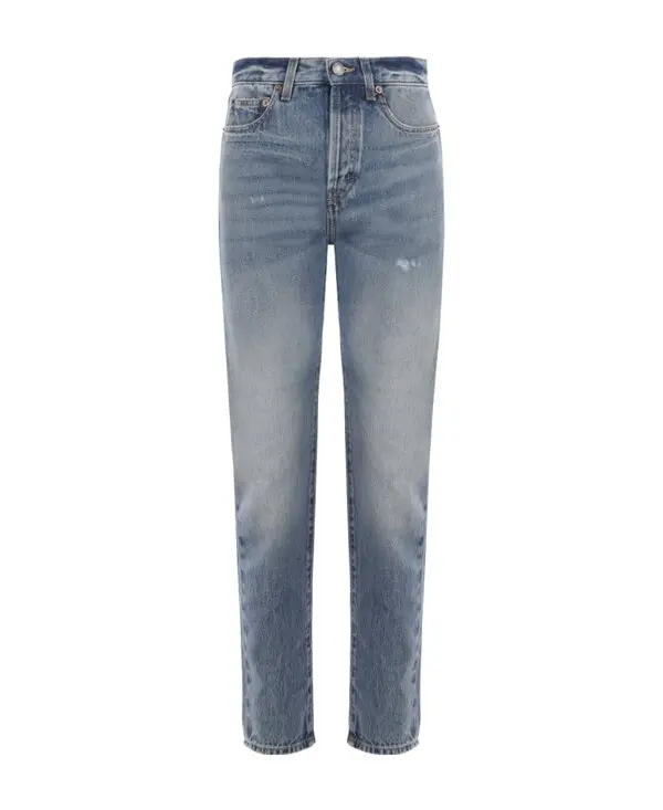 Saint Laurent Mid-rise Slim Fit Jeans With Distressed Finish - Blue