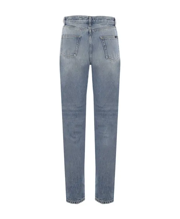 Saint Laurent Mid-rise Slim Fit Jeans With Distressed Finish - Blue