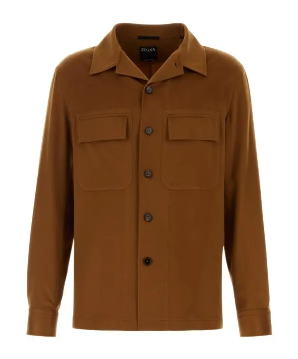 Zegna Long Sleeved Buttoned Overshirt - Brown