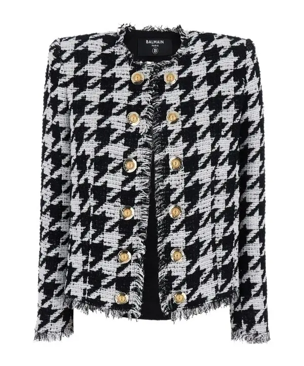 Balmain Houndstooth Tweed Spencer Jacket - Black