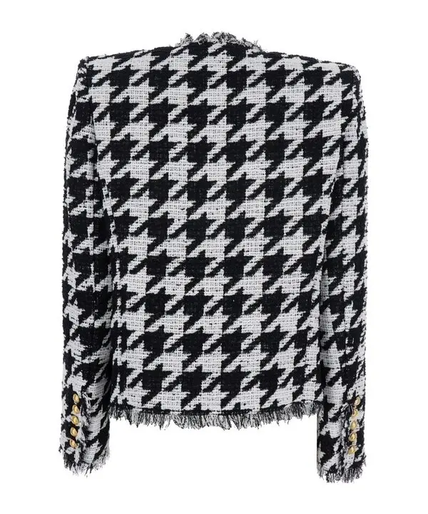 Balmain Houndstooth Tweed Spencer Jacket - Black
