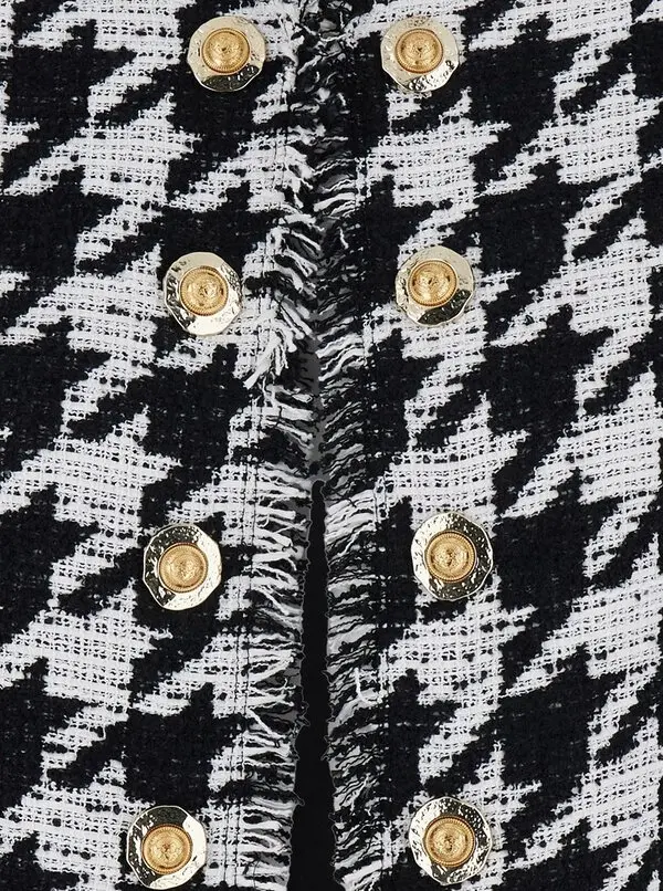 Balmain Houndstooth Tweed Spencer Jacket - Black