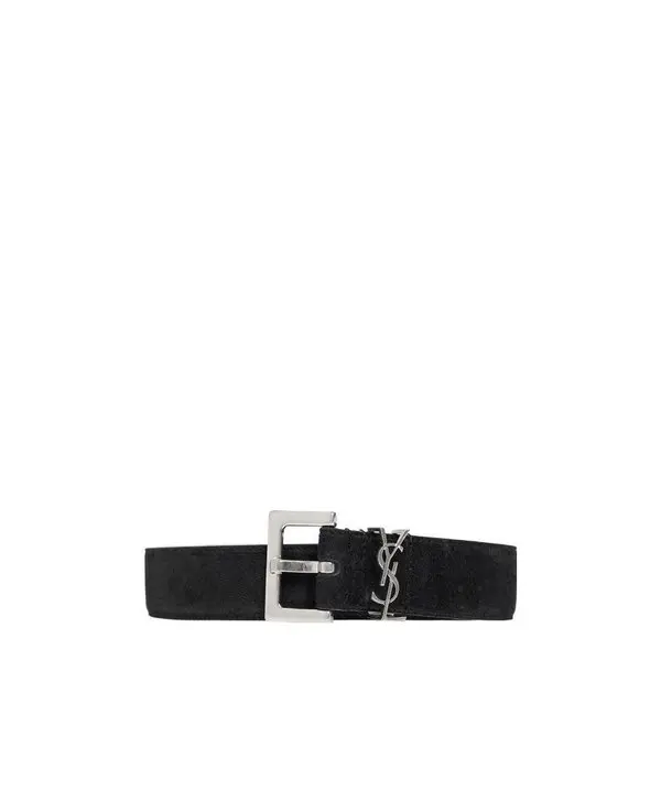 Saint Laurent Logo Plaque Buckled Belt - Black