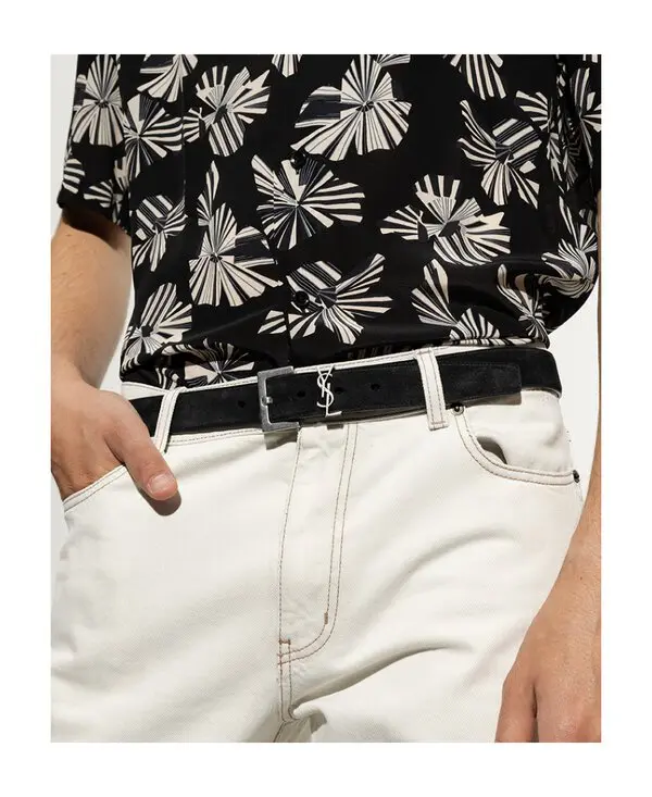 Saint Laurent Logo Plaque Buckled Belt - Black