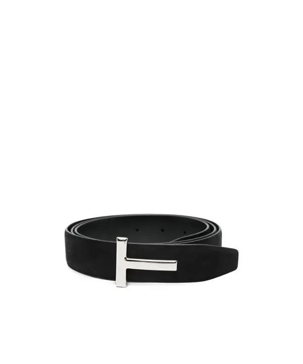 TOM FORD T-buckle Suede Belt - Black