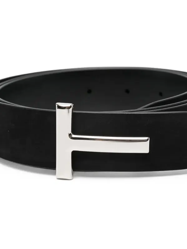 TOM FORD T-buckle Suede Belt - Black