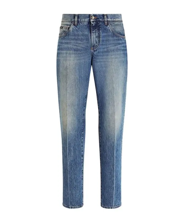 Dolce & Gabbana Logo Plaque Straight Leg Jeans - Blue