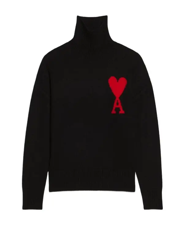 Ami De Coeur Roll Neck Heart Motif Embroidered Jumper - Black