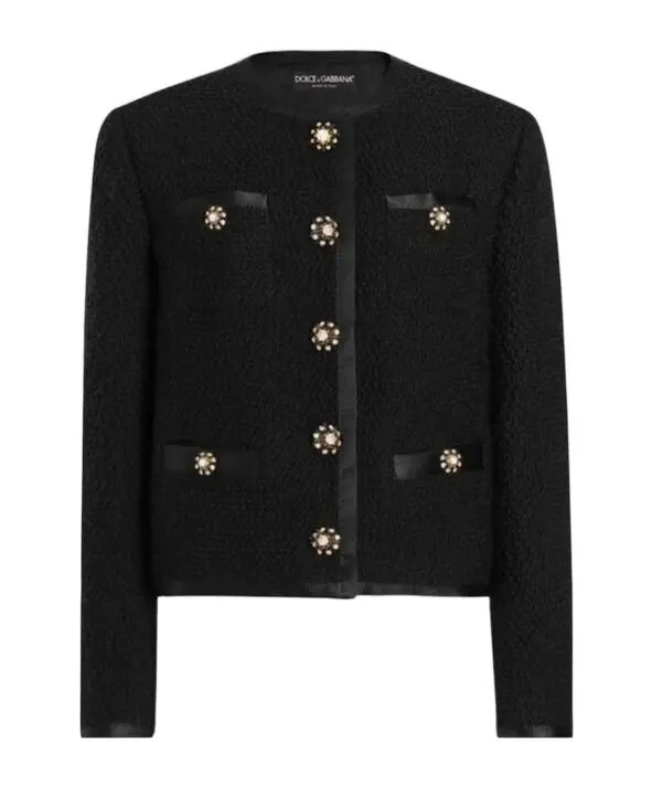Dolce & Gabbana Textured Crewneck Jacket With Embellished Buttons