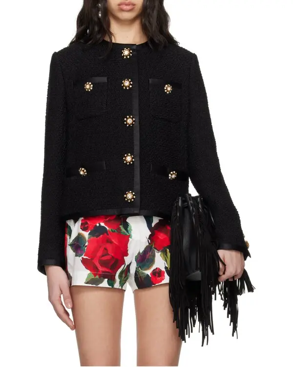 Dolce & Gabbana Textured Crewneck Jacket With Embellished Buttons