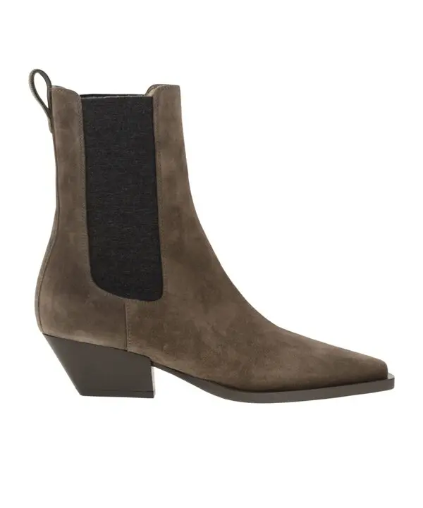 Brunello Cucinelli Pointed Toe Ankle Boots With Elastic Inserts